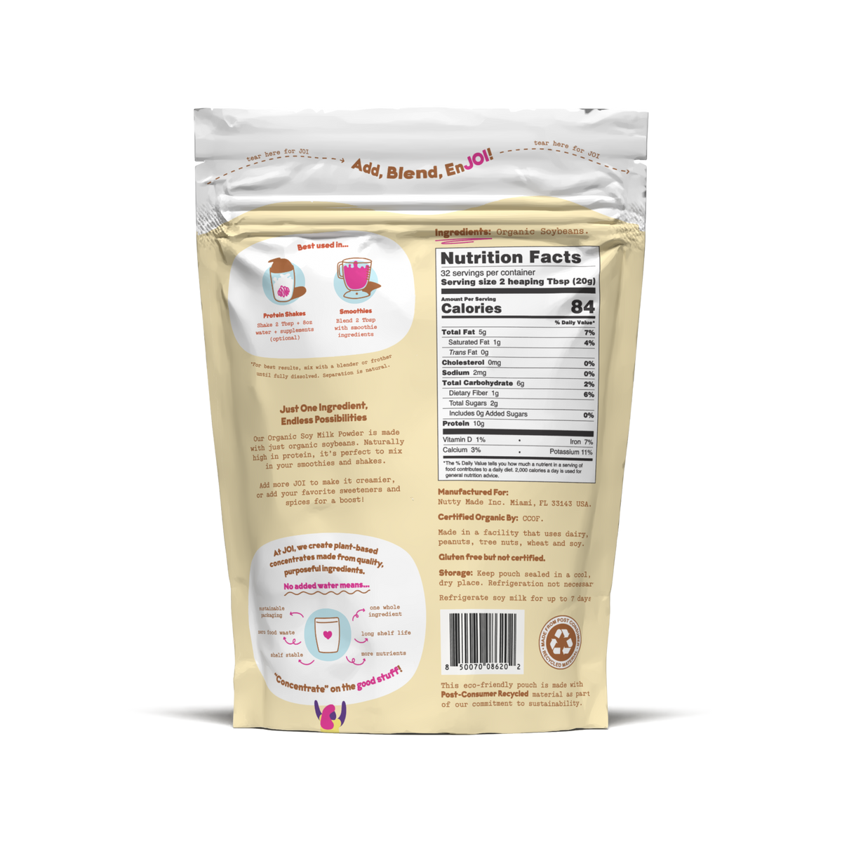 Organic Soy Milk Powder - Vegan Non-Dairy Milk, Shelf Stable, Low Sugar ...